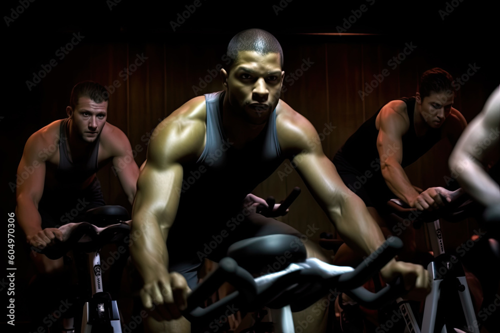 Generative AI Illustration of a group of people doing spinning in the ...