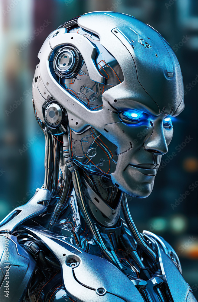 Humanoid robot futuristic machine android generative AI illustration ...