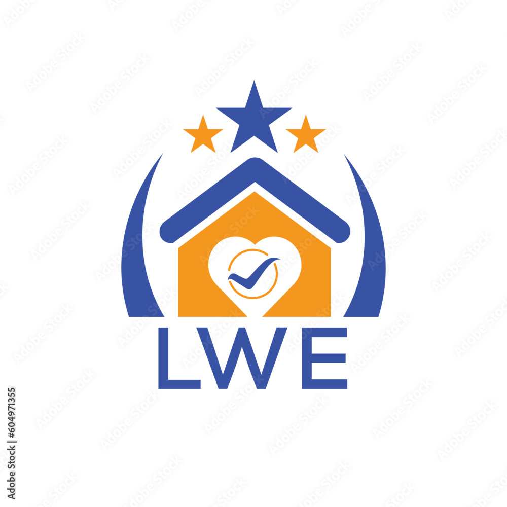 LWE House logo Letter logo and star icon. Blue vector image on white ...