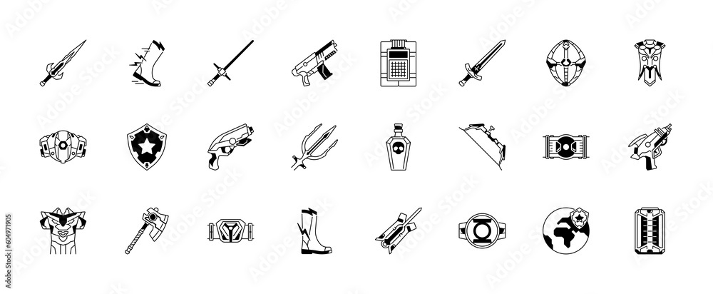 Super Hero icon set in thin style. Contains such icons as Water gun ...