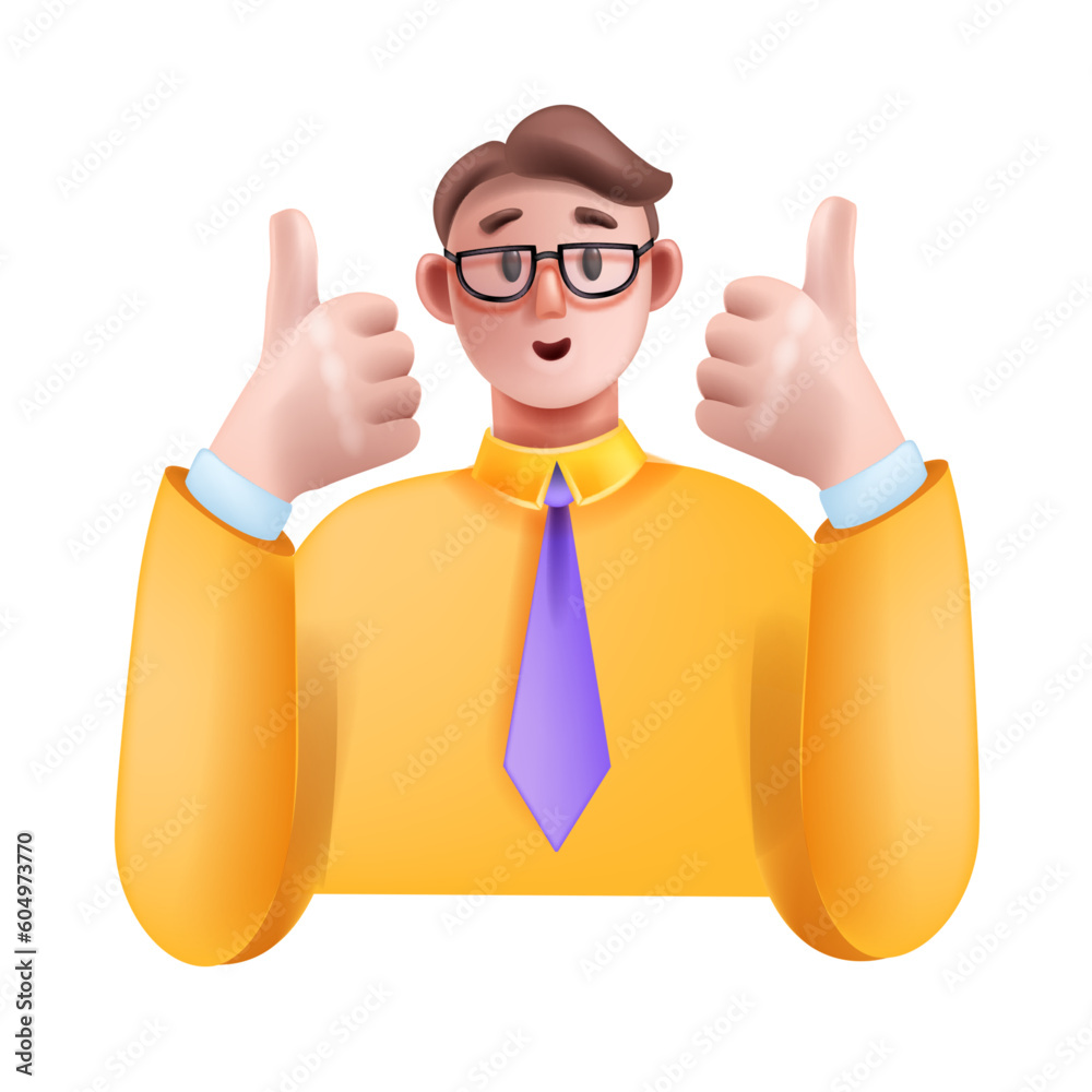 Vetor de 3D man thumbs up vector illustration, happy cartoon male ...