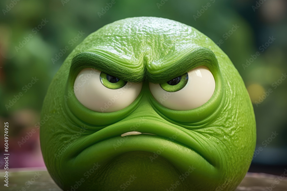 Green disgusted face on a green background. Created with Generative AI ...