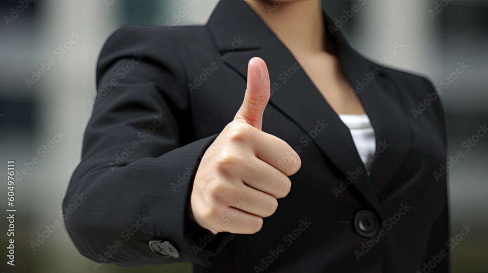 Eine Geschäftsfrau zeigt die positive Zustimmung durch die Daumengeste ...