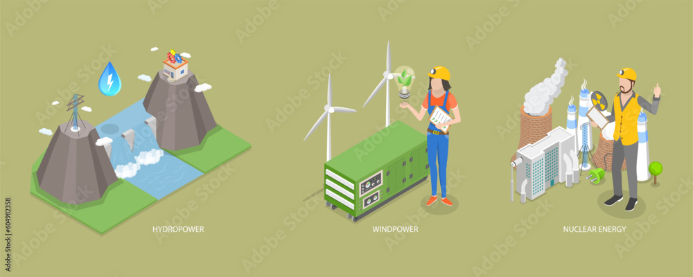 3D Isometric Flat Vector Conceptual Illustration of Sustainable Energy ...