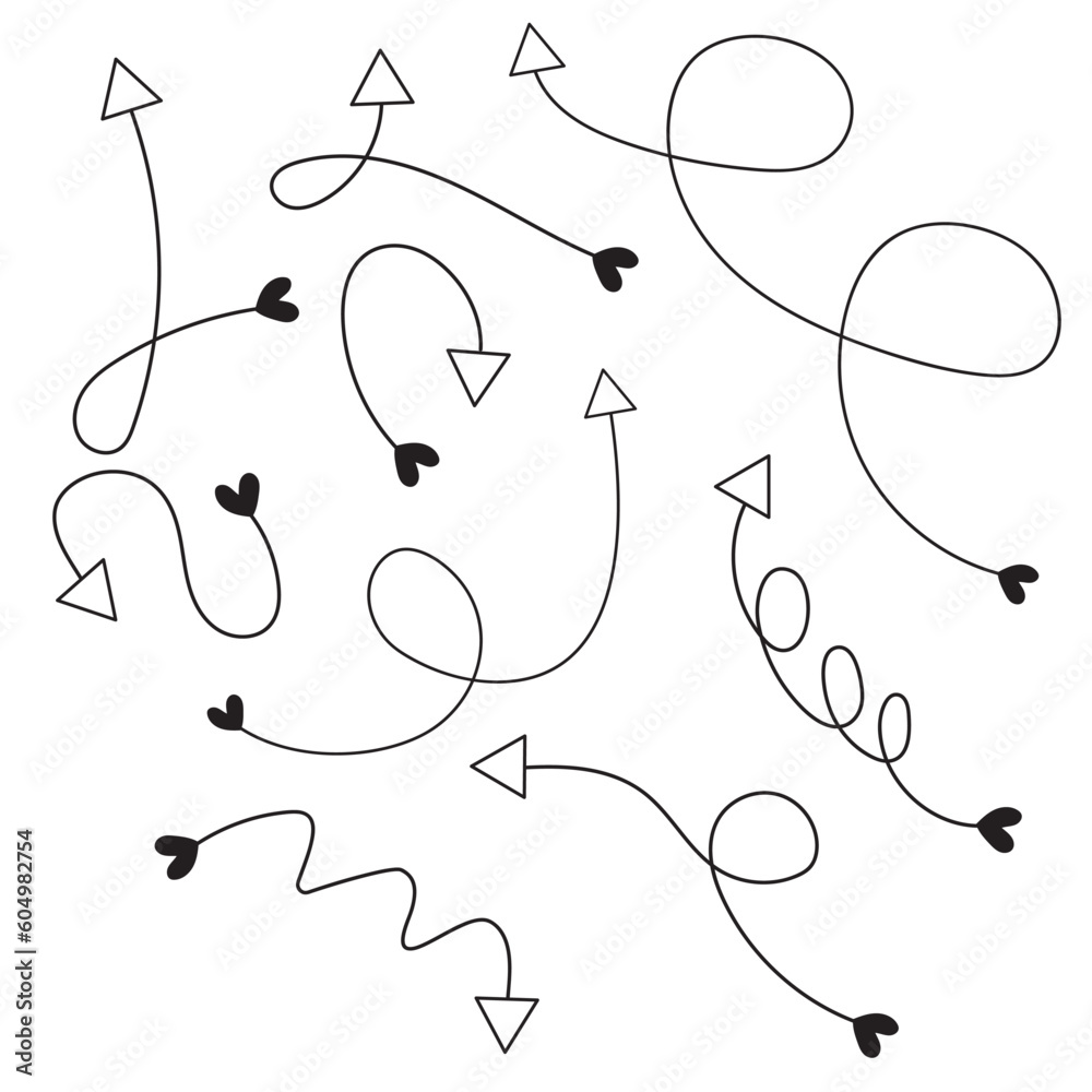 arrow icon hand drawn doodle in different directions Curved cursor ...