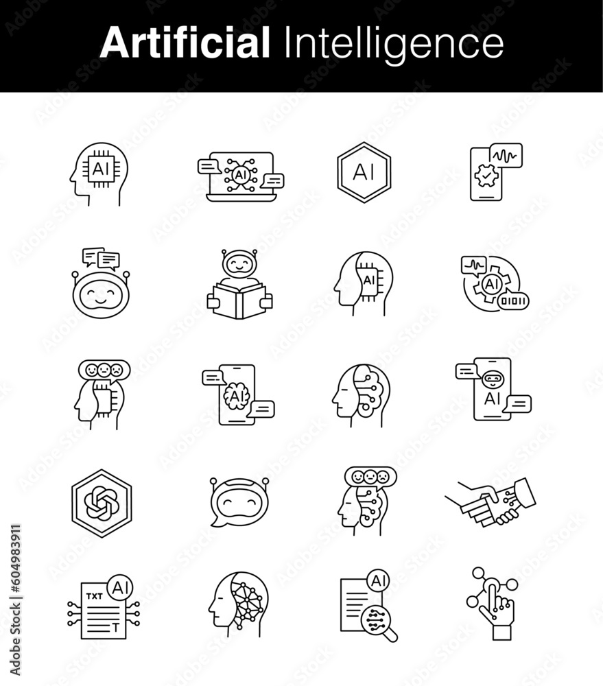 Artificial Intelligence Icon Set AI Icons AI Symbol Set Intelligent Artificial Intelligence Icon Set AI Icons AI Symbol Set Intelligent