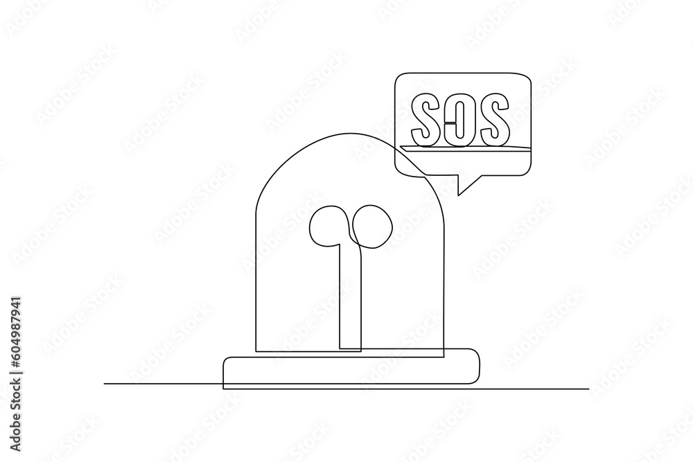 Continuous one-line drawing Emergency SOS siren. Emergency SOS concept ...