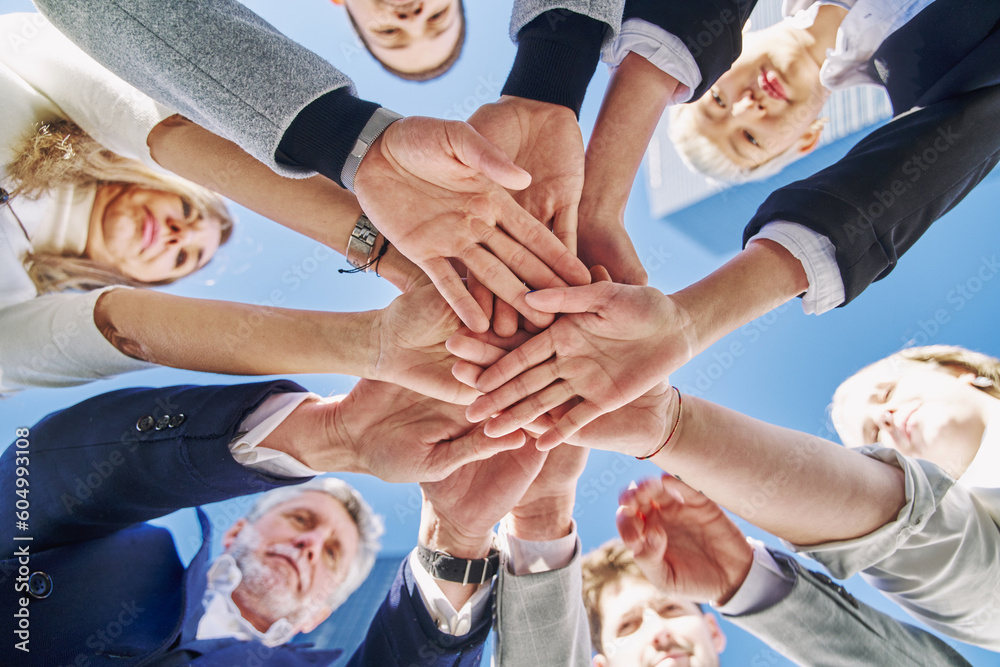 Community of people stacking hands together - Multiracial business ...
