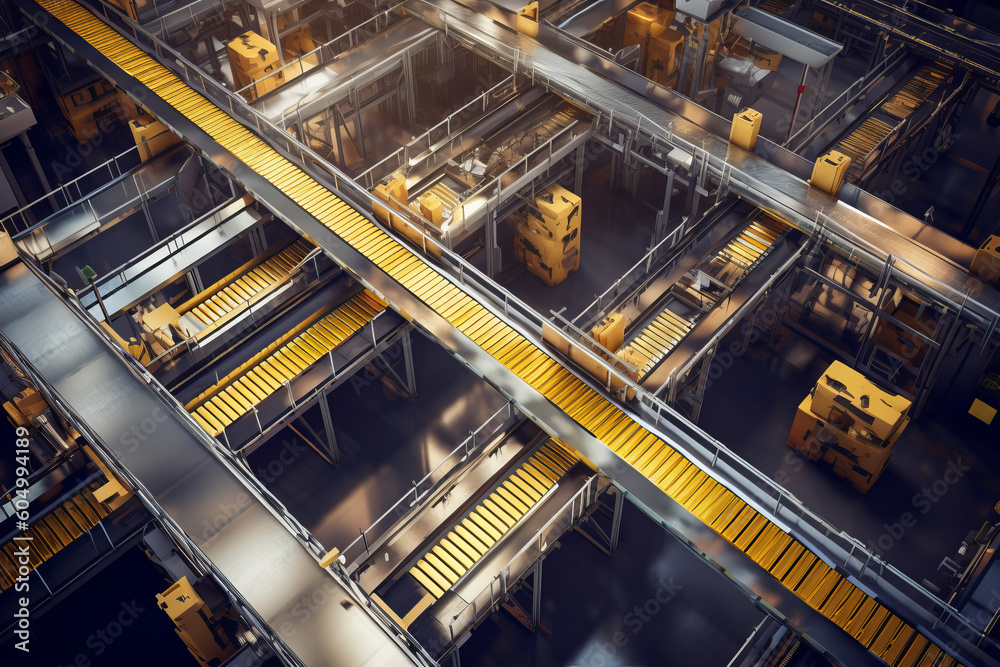 Photo & Art Print Overhead view of an empty warehouse factory conveyor ...