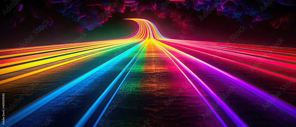 neon light track downward course, generative ai illustration Stock ...