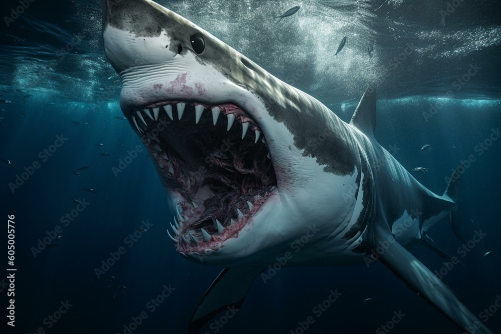 A 3D vision of a ferocious marine hunter - a Great White shark with ...