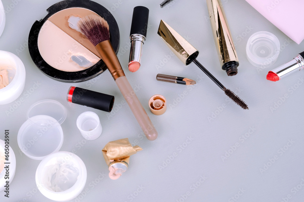 Waste beauty cosmetics products. Sorting and disposal of packaging ...