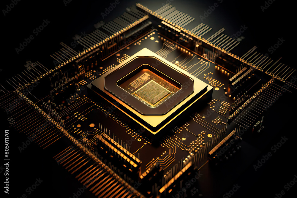 Generative AI illustration of modern chipset of personal computer with ...