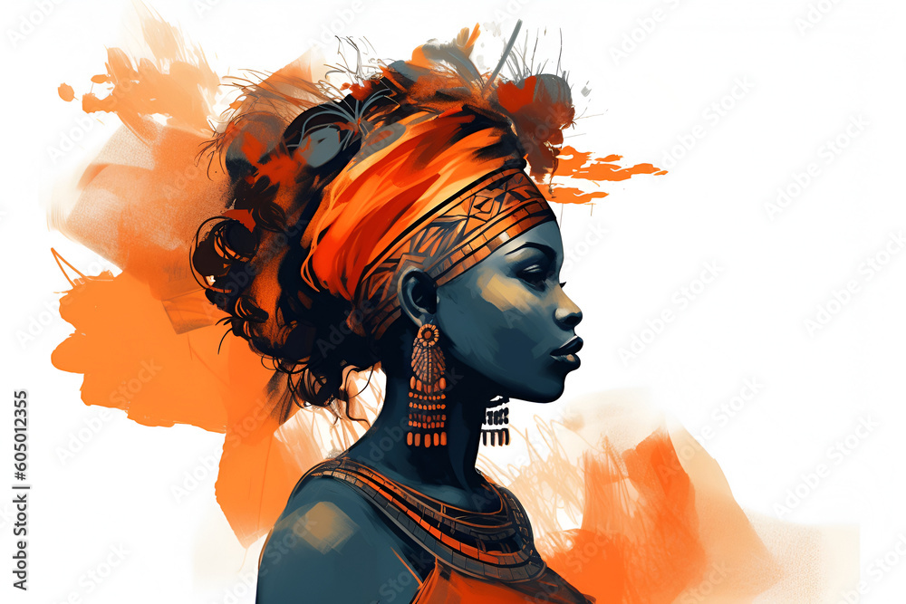 Beauty African woman. Hand-drawn fashion style illustration. Portrait ...