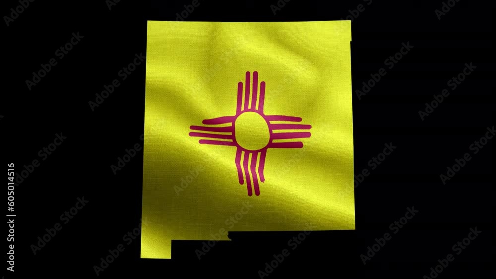 4K waving detailed textured flag of New Mexico animation on the map ...