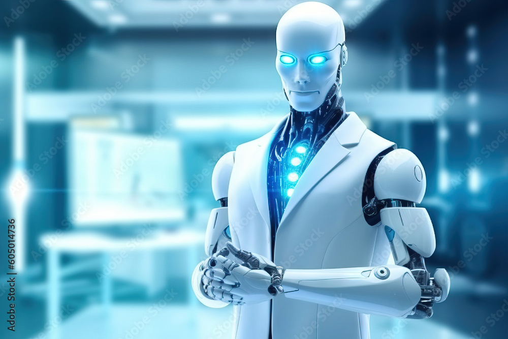 white humanoid doctor robot on a futuristic hospital Stock Illustration ...
