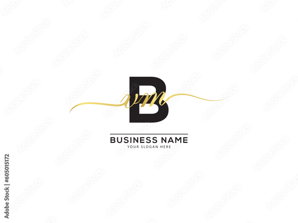 Modern alphabet Bvm letter icon, handwritten signature Vbm business ...