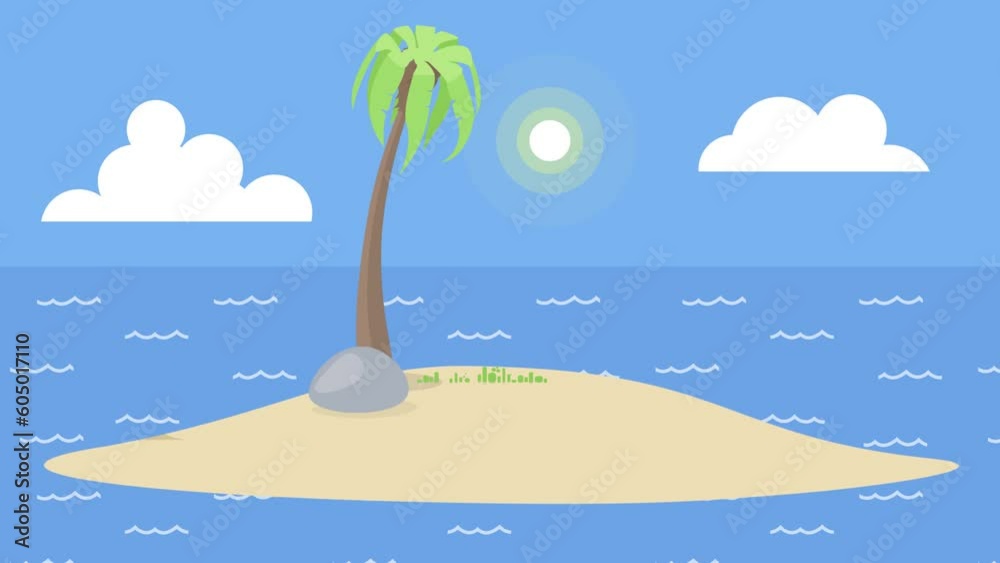 2d animation explainer background with sun, clouds, ocean, grass ...
