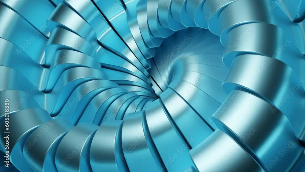 Bends of moving 3d spiral. Design. Metal bends of rotating spiral in motion. Hypnotic 3d spiral ...