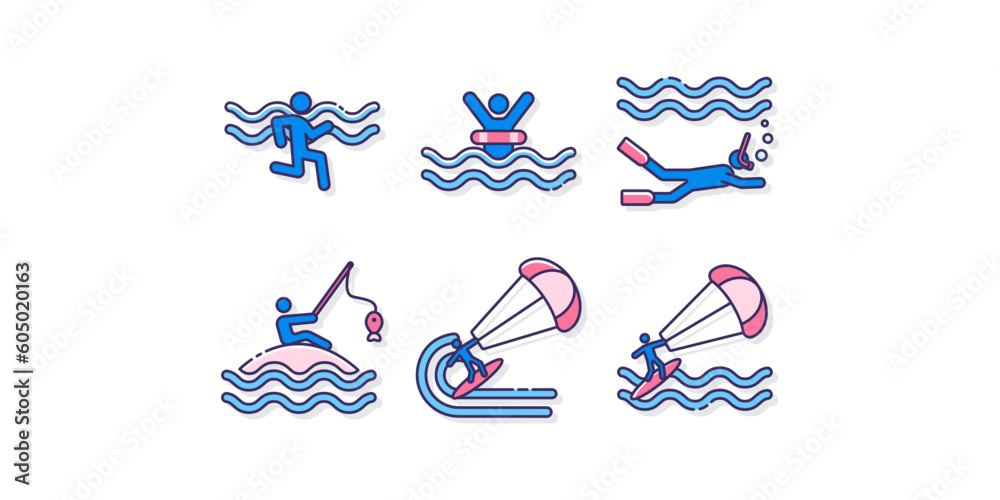 Water Sport Icons logo design inspiration Stock Vector | Adobe Stock