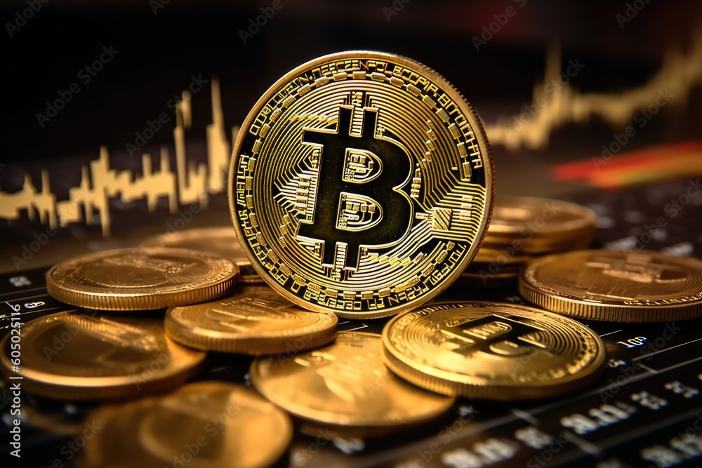 Gold bitcoins with graph chart background Generative AI Stock Illustration | Adobe Stock