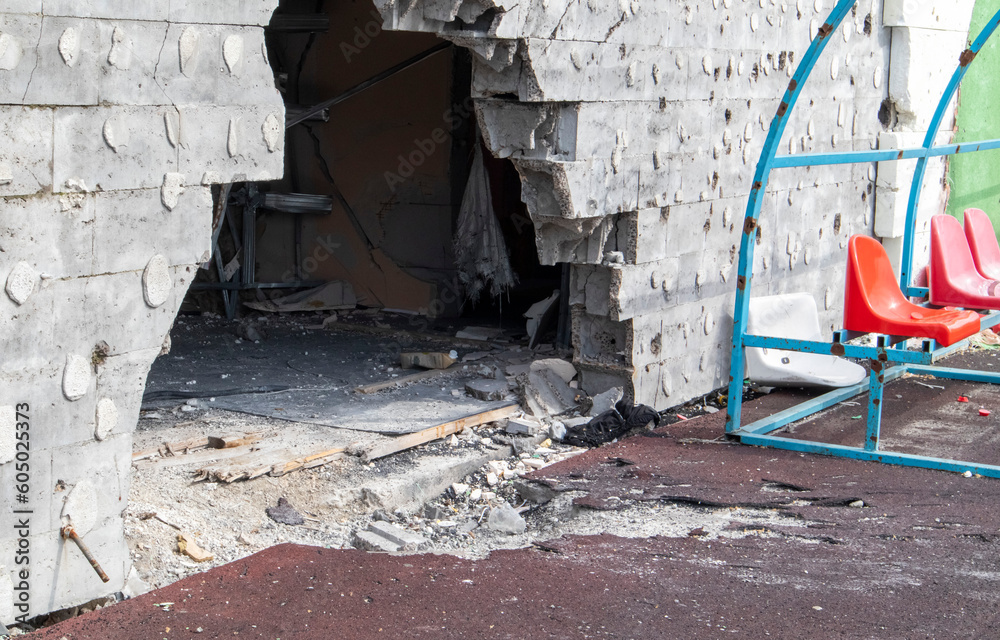 War in Ukraine. Exploded football stadium as a result of rocket attack ...