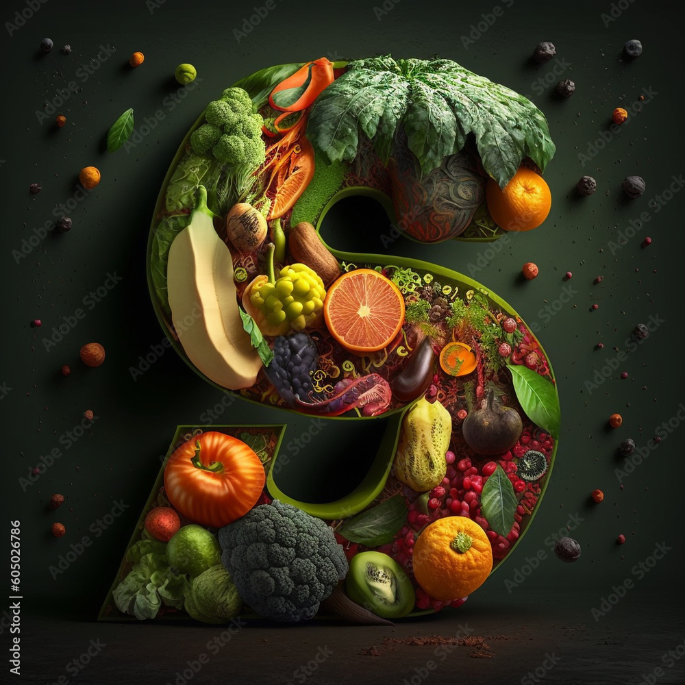 Ai generated ess made of fruits and vegetables. 3D Render green letter ...