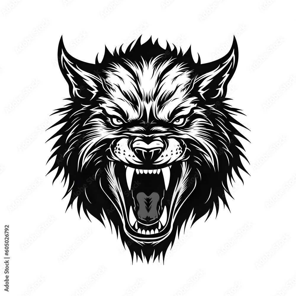 real werewolf head logo, minimalized, vector, black and white, white background, Stock ...