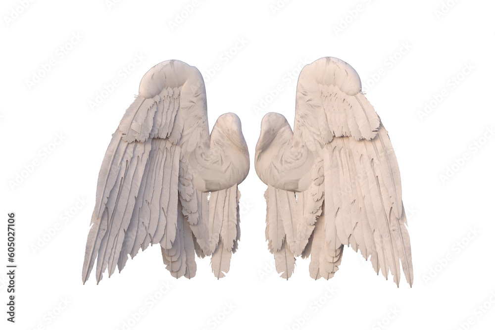 Folded white angel wings isolated on transparent background. 3D ...