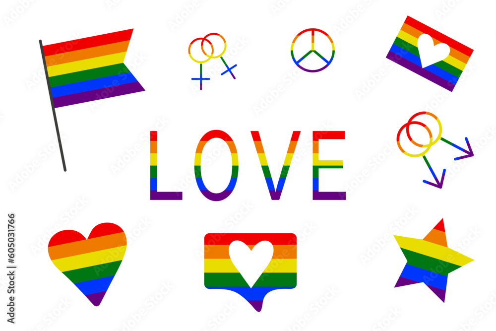 Vettoriale Stock A set of Pride LGBTQ+ icons, a set of LGBTQ+ related ...
