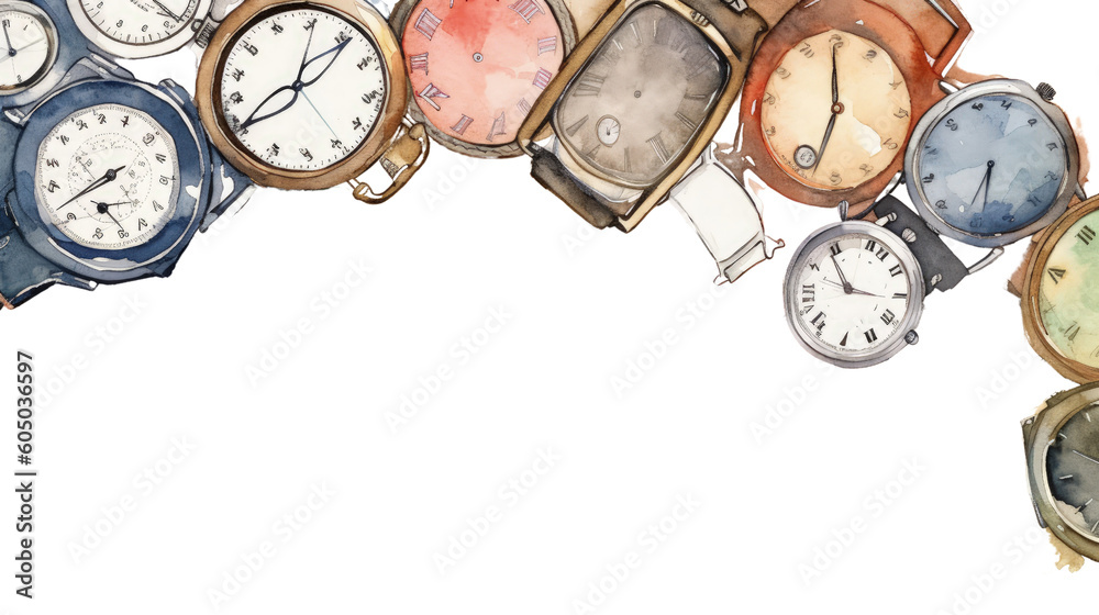 collection of vintage watches as a frame border, copyspace, generative ...