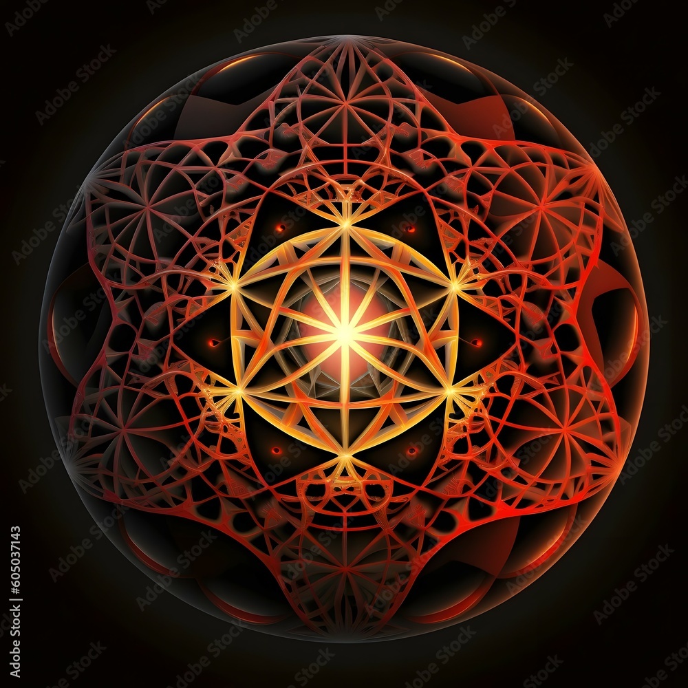 a red circular object on a black background, radial symmetry, mind ...