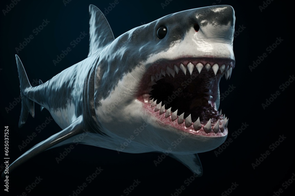 A 3D model of a fearsome marine predator, a great white shark with its ...