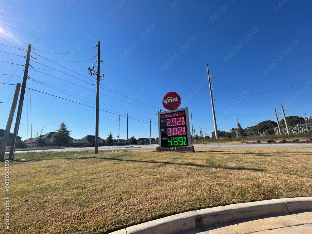 Sprint gas station and store gas pumps street sign 2.92 gallon Stock ...
