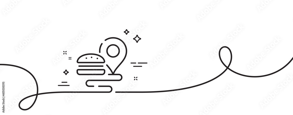 Food delivery line icon. Continuous one line with curl. Location map ...