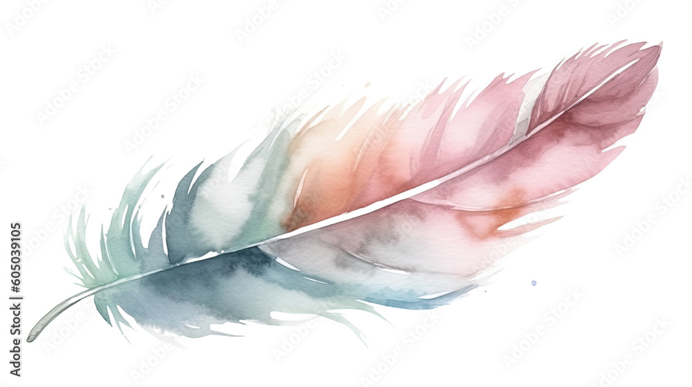 soft pastel detailed feather in watercolor style, generative ai Stock ...