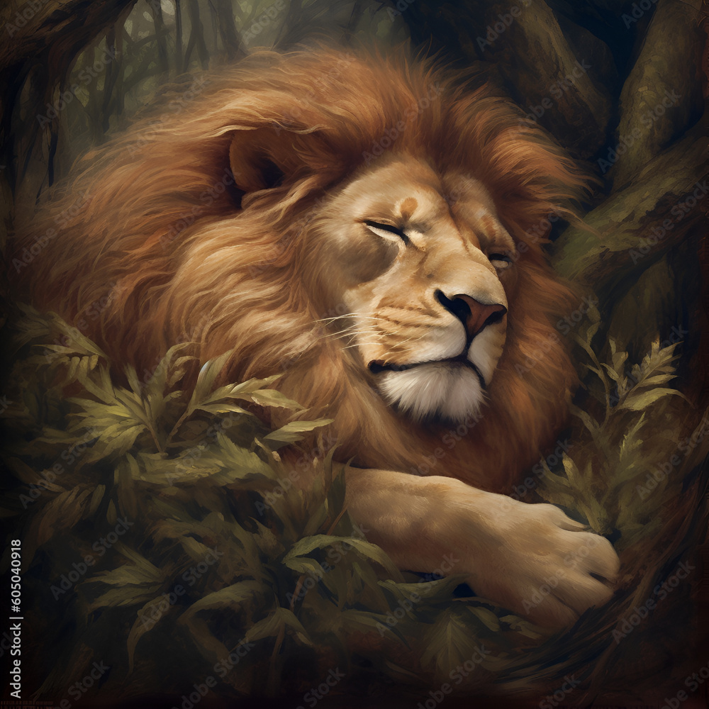 sleeping lion, the king of the jungle is sleeping, peaceful sleep ...