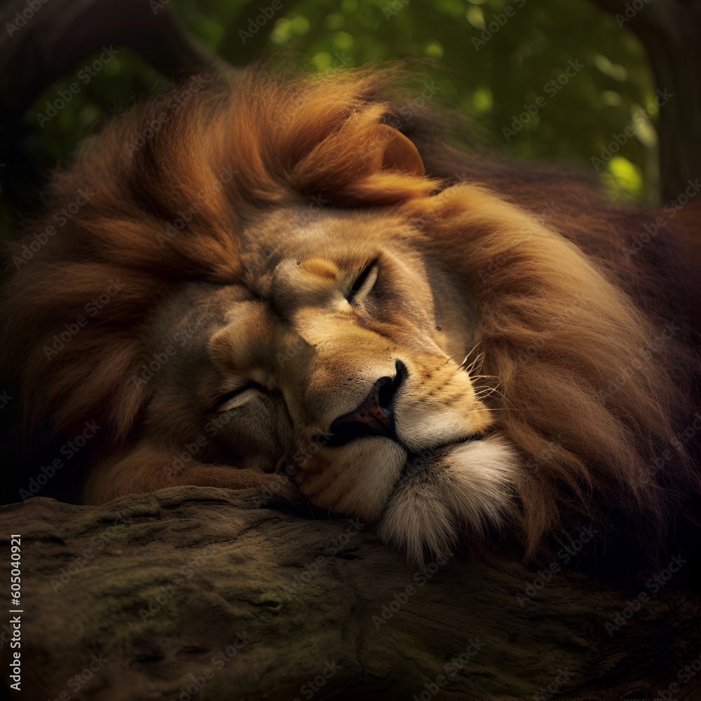 sleeping lion, the king of the jungle is sleeping, peaceful sleep ...