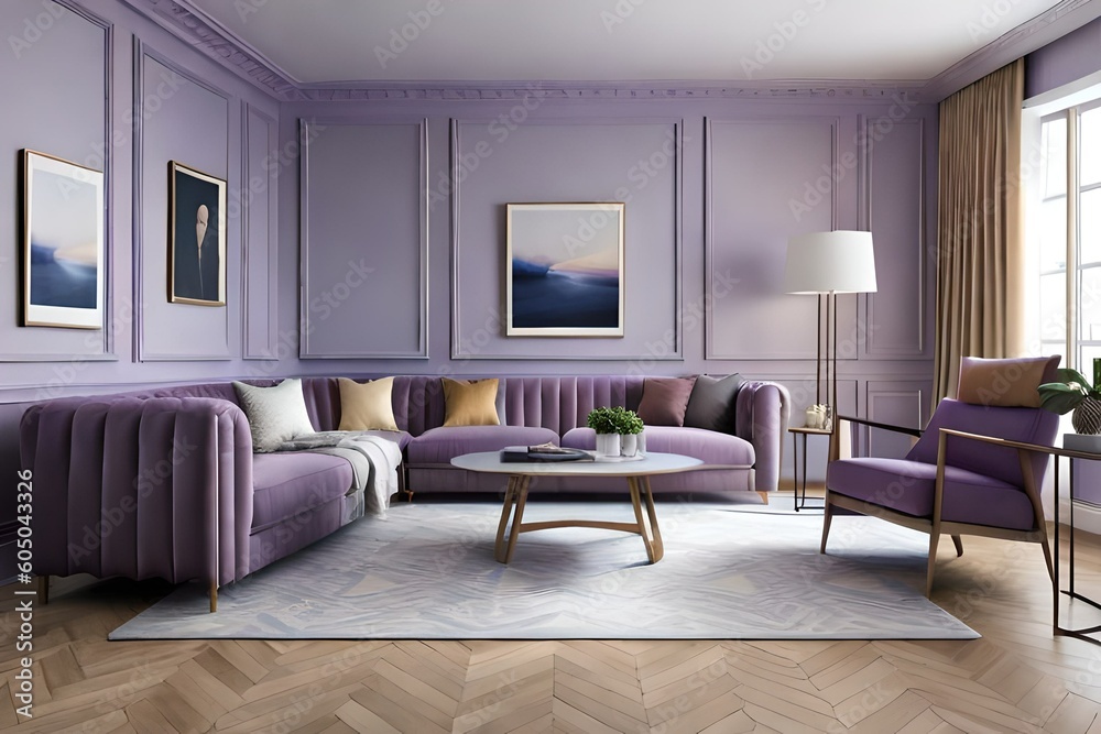 Premium luxury modern room with lilac color interior isolated on lilac ...