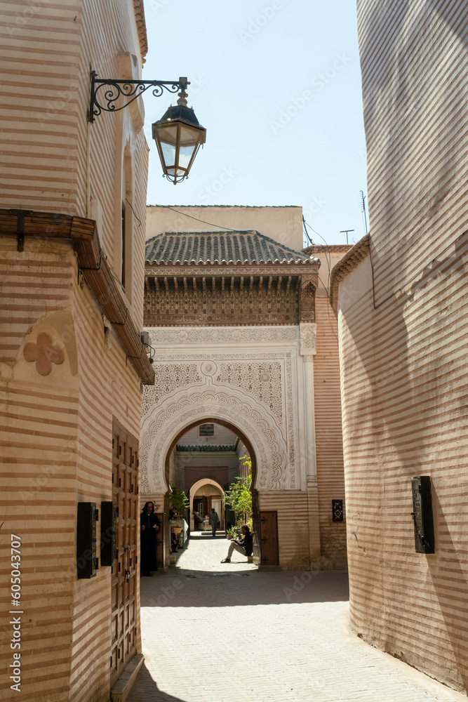 Moorish arch in the hallways entrance to the city of Marrakech in ...