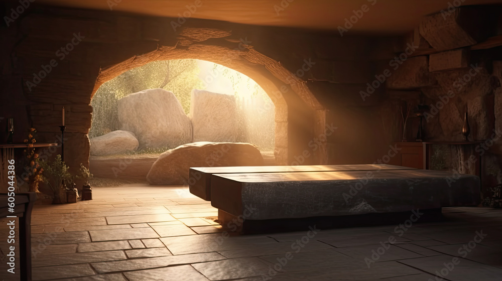 Illustration of an empty tomb, in allusion to the resurrection of Jesus ...