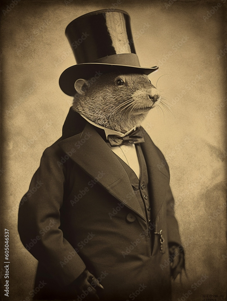 Antique Photo of a Mole Dressed as a Gentleman in a Suit and Top Hat ...
