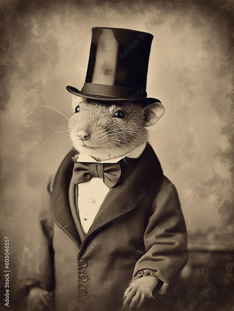 Antique Photo of a Rat Dressed as a Gentleman in a Suit and Top Hat ...