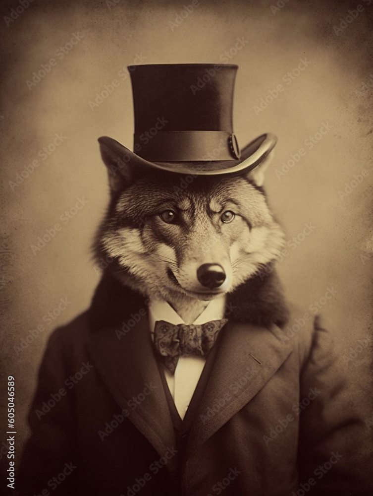 Antique Photo of a Wolf Dressed as a Gentleman in a Suit and Top Hat ...