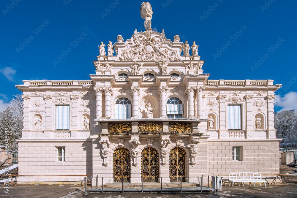 The Linderhof Palace’s facade. It is the smallest of the three palaces ...
