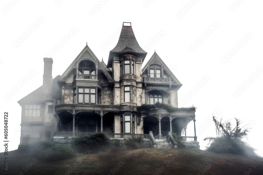 Halloween background with haunted house isolated on white background ...