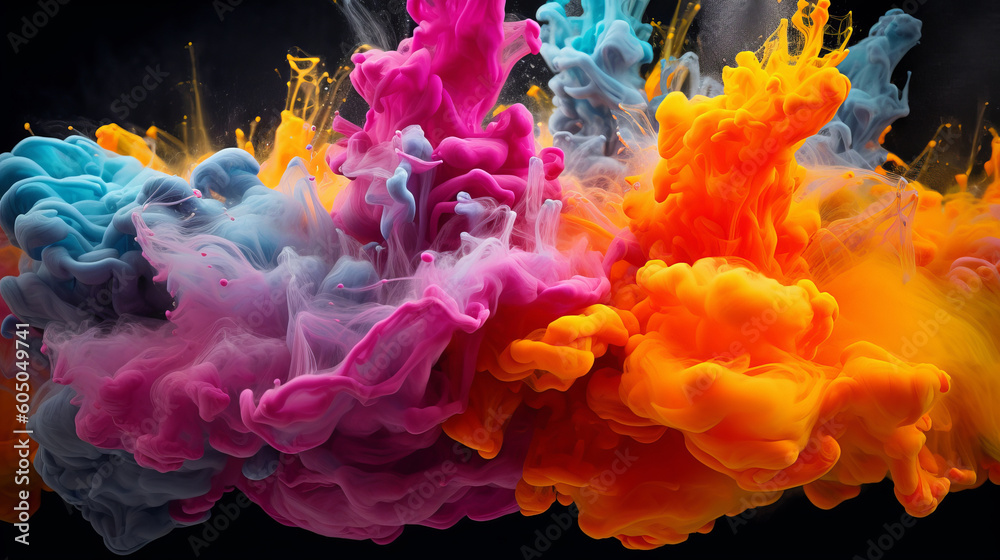 Poster Fluorescent color splash photo, in the style of gelatinous forms ...