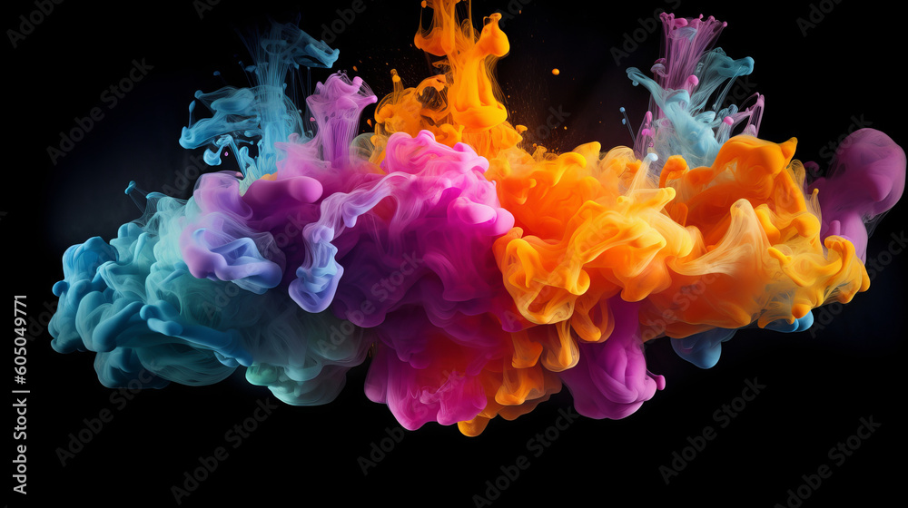 Fluorescent color splash photo, in the style of gelatinous forms ...