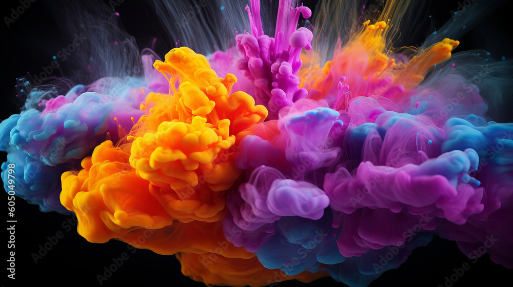 Fluorescent color splash photo, in the style of gelatinous forms ...