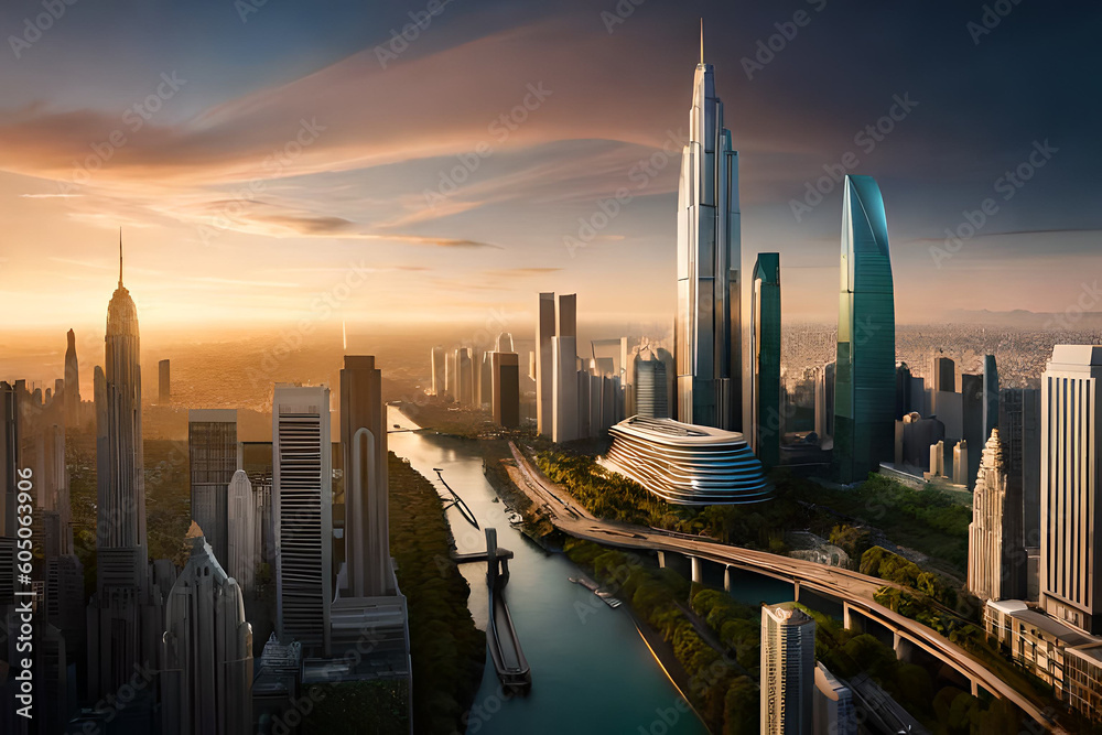 futuristic rendering city megacity cyberpunk scifi 3D illustration ...